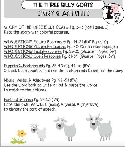 Three Billy Goats Story & Activities Mini Unit | Fairytales | WH ...
