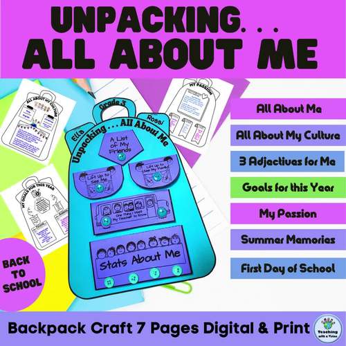 Back to School Activity All About Me Backpack Includes My Culture