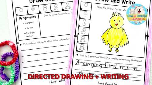 Spring~ Directed Drawing & Writing - Fragments + Sentences | TWR® aligned