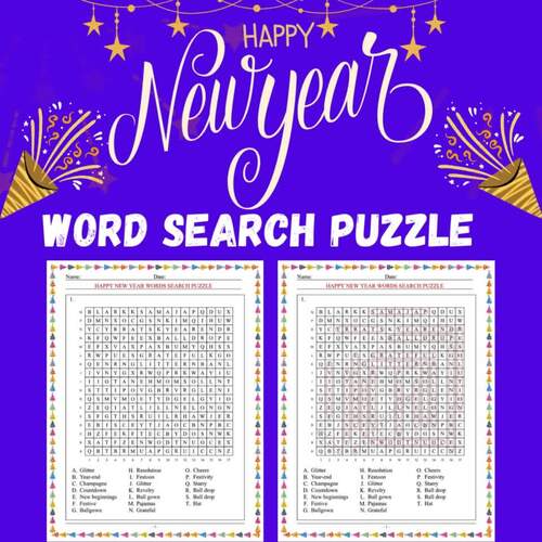 New Year's Word Search Puzzle - Vocabulary Worksheet New Years Activity