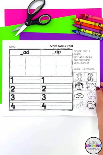 CVC Word Family Worksheets | Word Families Picture Sort and Writing