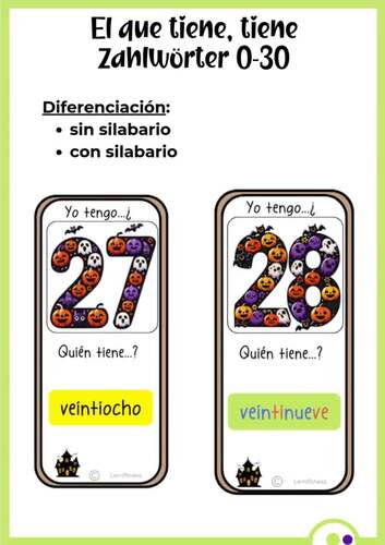 Spanish: Numbers 0-30 Game | Halloween | El que tiene, tiene | Números