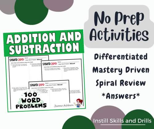 Addition and Subtraction 1 step Word Problems 100 Questions Practice ...