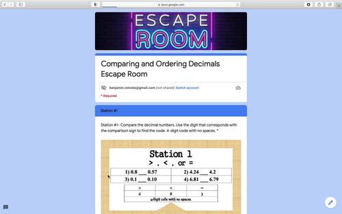 Comparing and Ordering Decimals Escape Room (Digital) | TPT