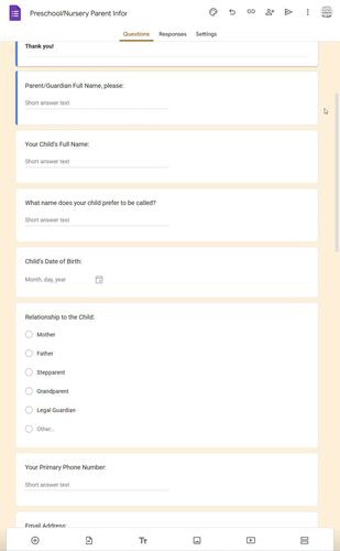 Preschool, Nursery PARENT (GUARDIAN) INFORMATION Form (Editable Google ...