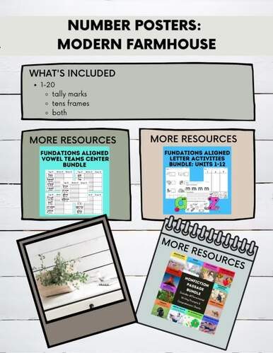 Modern Farmhouse Themed Number Posters by Ms Beh in K | TPT