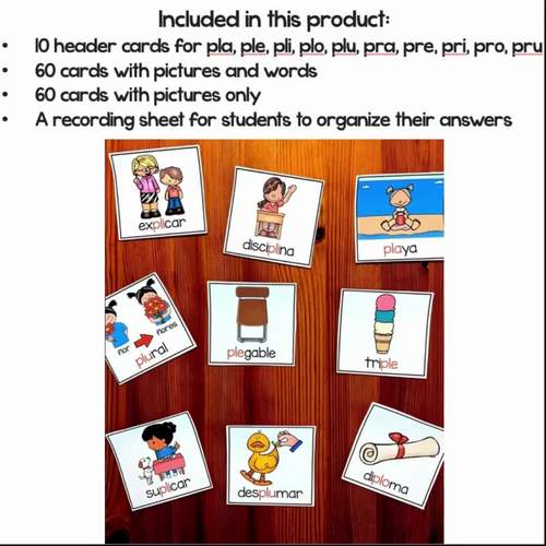 Sílabas Trabadas pl y pr | Bolsillos | Spanish Blends Pocket Chart