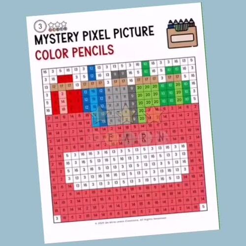 Back to School Pixel Art | Numbers to 20 | Mystery Reveal Math Worksheets