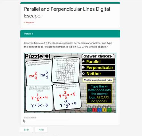 Parallel and Perpendicular Lines Digital Math Escape Room Activity