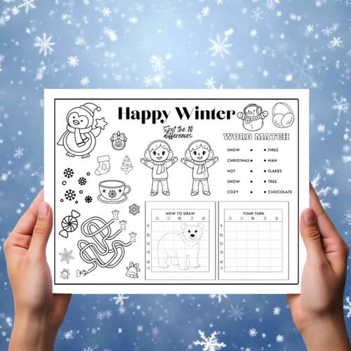 Winter Activity Sheets | Winter Activity Placemats | Winter Coloring Pages