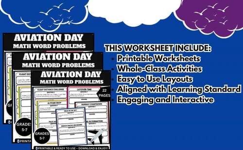 Aviation Day Math Word Problems Worksheets, 5th 6th 7th Grade | TPT