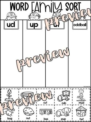 Short U CVC Word Family Sort Activity - I Spy Color and Write by Anh Huynh