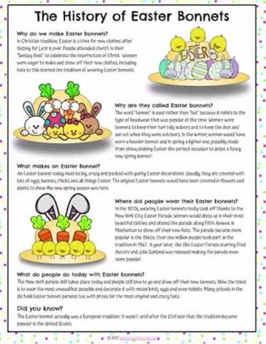 History of Easter Bonnets Reading Comprehension Worksheets | TPT