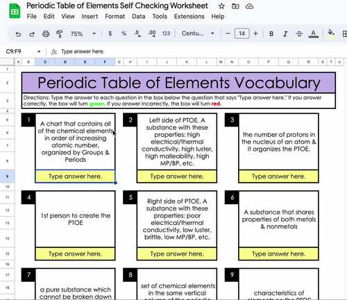 Periodic Table of Elements Digital Self Checking Worksheet | TPT