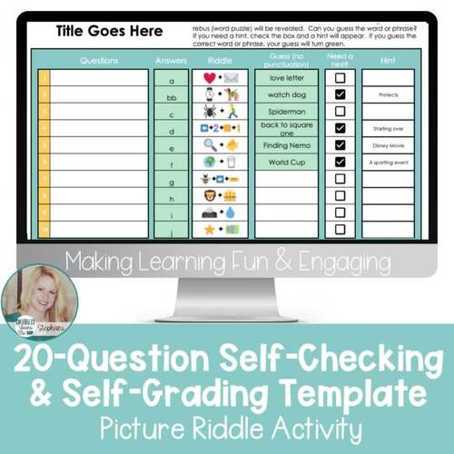 Editable Picture Riddle Template - Self-Checking Digital Activity - Vol. 1