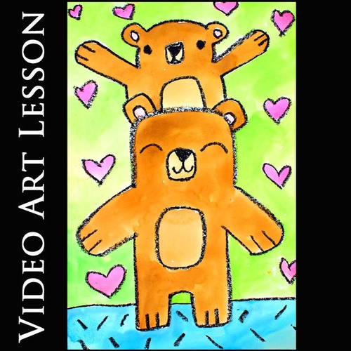 CUTE BEARS with HEARTS Art Lesson | EASY Father's Day Drawing & Painting