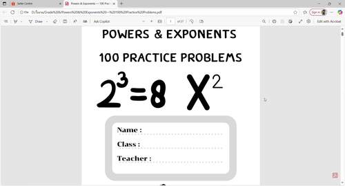 Powers & Exponents — 100 Practice Problems by chiwden | TPT