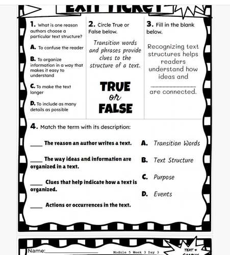HMH Into Reading Lesson Exit Tickets - Fifth Grade - Module 5 Week 3