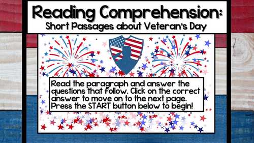 VETERAN'S DAY READING COMPREHENSION 30 BOOM CARDS | Multiple Choice ...