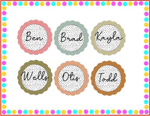 Printable Boho Neutral Spotty Student Name Labels, Cubby Labels, Tub Tags
