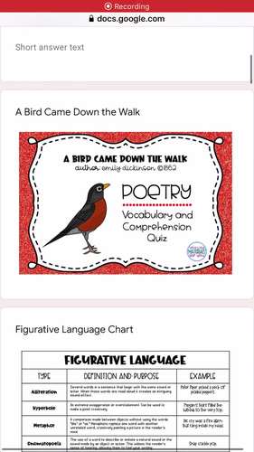Google Classroom | A Bird Came Down the Walk | TpT