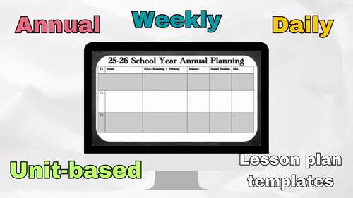Annual Weekly Daily Lesson Planning templates Editable Digital | TPT