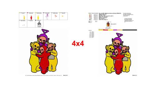 Colorful Teletubbies friends group hug embroidery designs for children ...