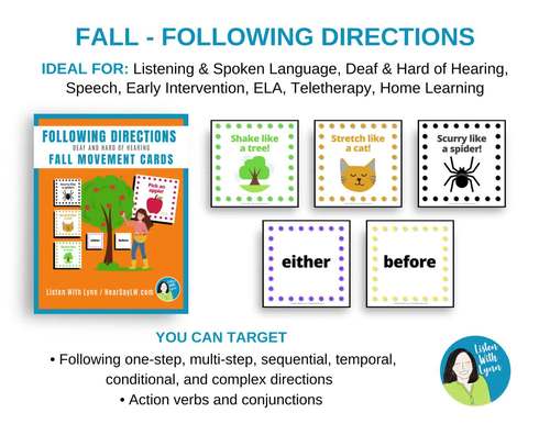 FALL HALLOWEEN Following Directions Movement Cards DHH Hearing Loss