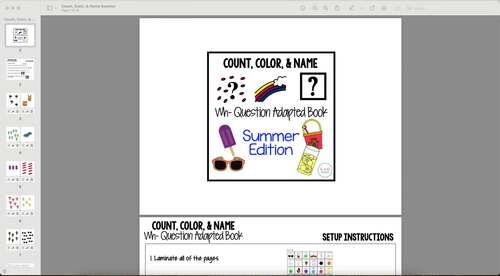 Count, Color, & Name Wh-Questions Adapted Book - Summer Theme | TPT