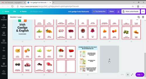Irish Gaeilge fruits flashcards by Language Forum | TPT
