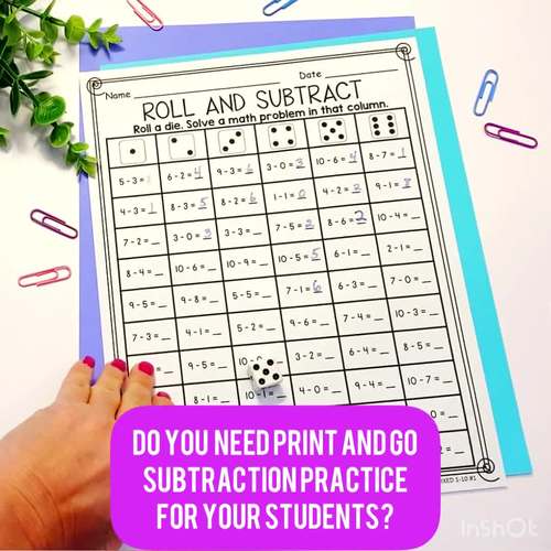 Roll And Subtract Math Center | Homework | Morning Work by Happy Math ...