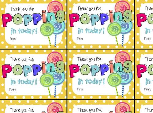 Lollipop/ Blow Pop Open House Gift Tag (Thank you for popping in today!)