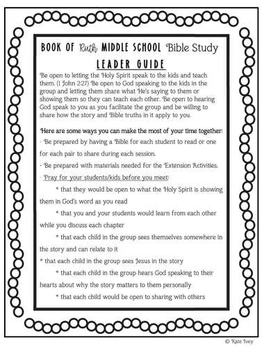 Middle School Bible Study | Ruth Chapter 2 PDF by Kate Ivey in the Middle