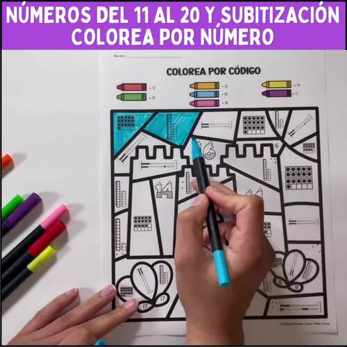 Summer Color by Number Code - Teen Numbers and Subitizing: Spanish Version