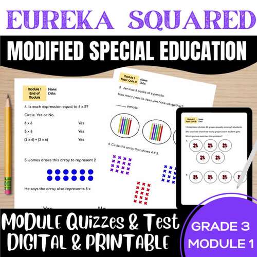 {Eureka} SQUARED Math Grade 3 Modified Module 1 Quizzes & Test Special Ed