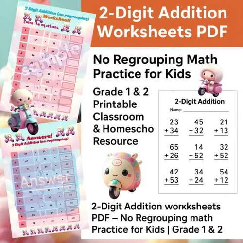 2-Digit Addition(No Regrouping) Worksheet, PDF Math Practice for Kids ...