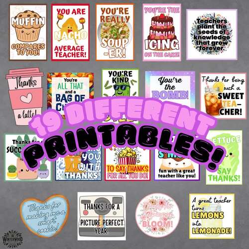 Teacher Appreciation Gift Tag Bundle Printable | 19 Thank You Teacher ...
