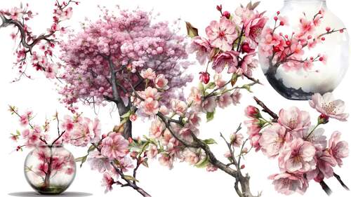 Watercolor Japanese Cherry Blossoms Clipart Set of 21 Files | TPT