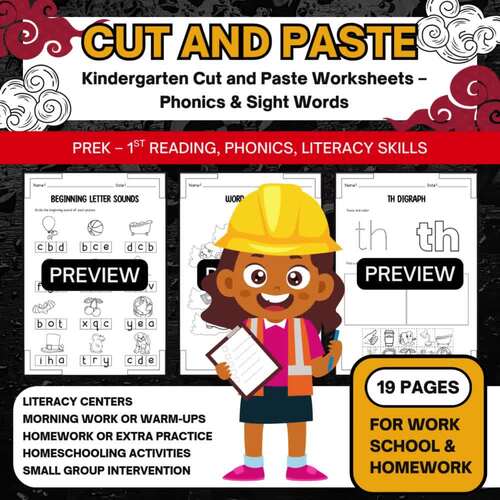 Kindergarten Cut and Paste Worksheets – Phonics & Sight Words children ...
