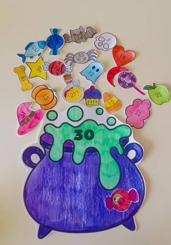 Potion Rounding Cauldrons. Halloween Math Craft Activity 3rd Grade