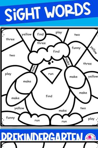 WINTER COLOR BY SIGHT WORDS CODE PREKINDERGARTEN COLORING WORKSHEETS