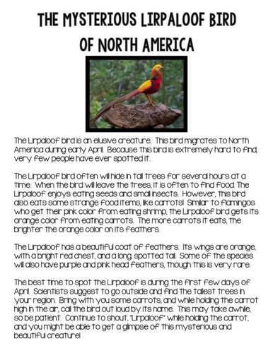 April Fools Day | Lirpaloof Bird Prank | Reading, Writing, Word Search ...