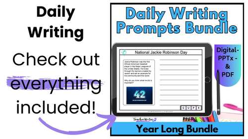 Daily Writing Prompts Journal Year-Long Quick Writes for National Days ...