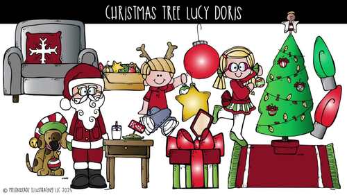 Christmas Tree clip art, Lucy Doris, Melonheadz Character COLORED Version