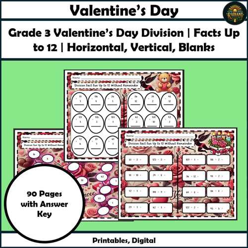 Grade 3 Valentine’s Day Division | Facts Up to 12 | Horizontal ...
