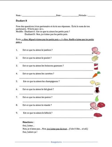 French Food La nourriture Paired Speaking Activities | TPT