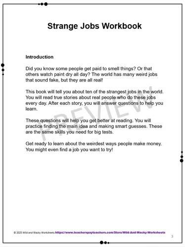 Pre-GED Reading: Strange Jobs NRS 2/ 2nd Grade - 3rd Grade level