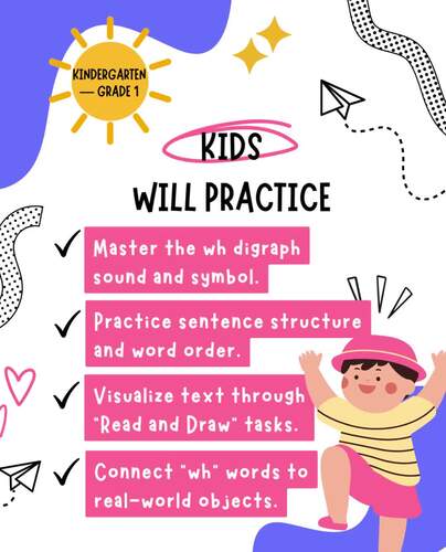 WH Digraph Decodable Passages Worksheets | Kindergarten Grade 1 | No Prep