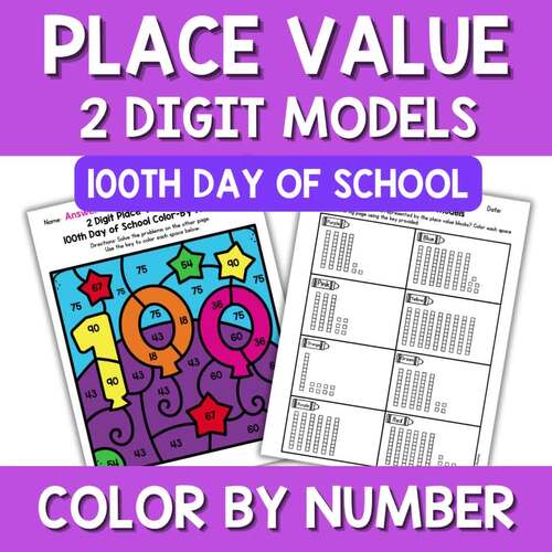 100 Days of School 2 Digit Place Value Models Base 10 Blocks Color by ...
