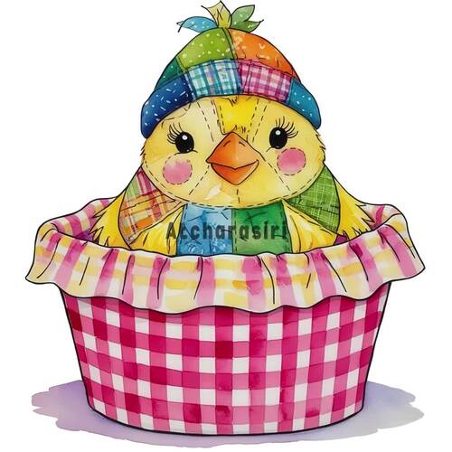 Watercolor Patchwork Chick Clipart – 11 PNG Files, Transparent Background